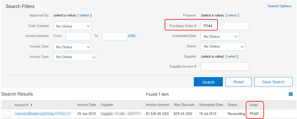 SINV-13995: Filtering for invoices based on purchase order number ...